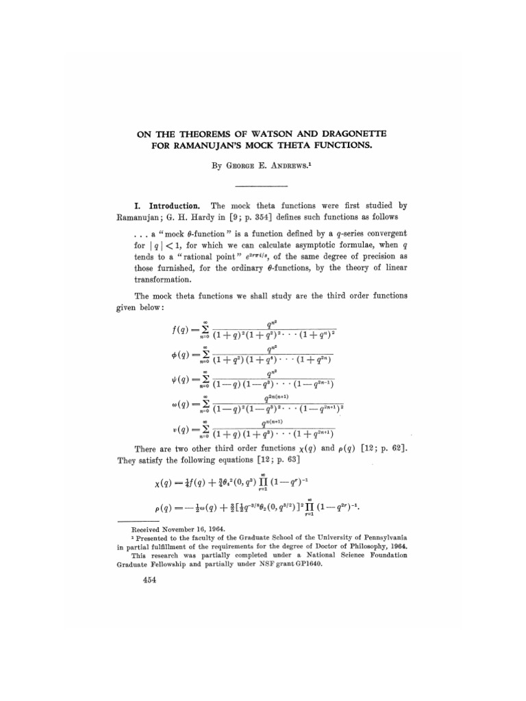 On The Theorems of Watson and Dragonette For Ramanujan's Mock Theta Functions | PDF