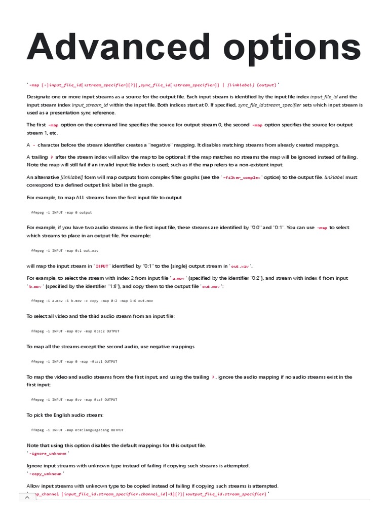 FFmpeg Stream Mapping Options | PDF | Streaming Media | Parameter (Computer Programming)