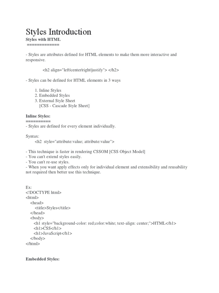 Styles Introduction | PDF | Html | Internet