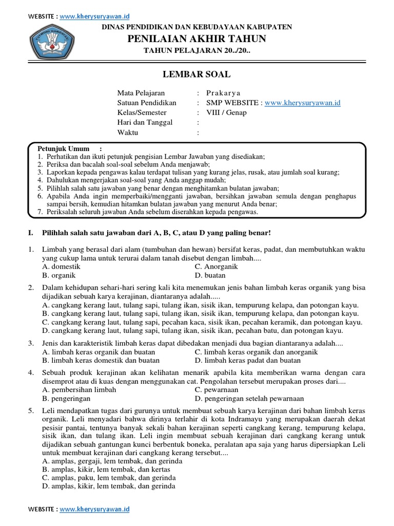 Soal Penilaian Prakarya SMP Kelas VIII | PDF | Ilmu Sosial