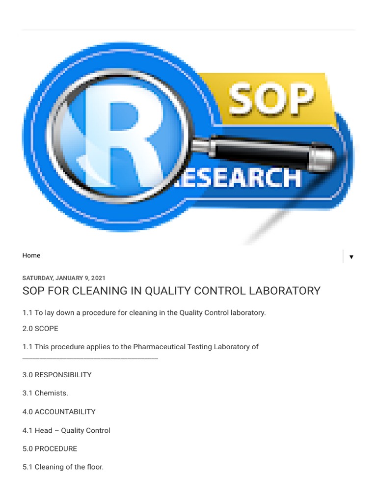 SOP for Quality Control Lab Cleaning | PDF | Home & Garden