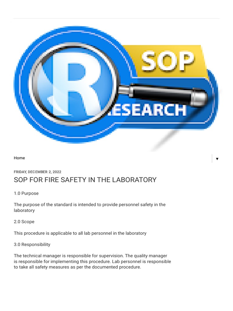 Research SOP - SOP FOR FIRE SAFETY IN THE LABORATORY | PDF