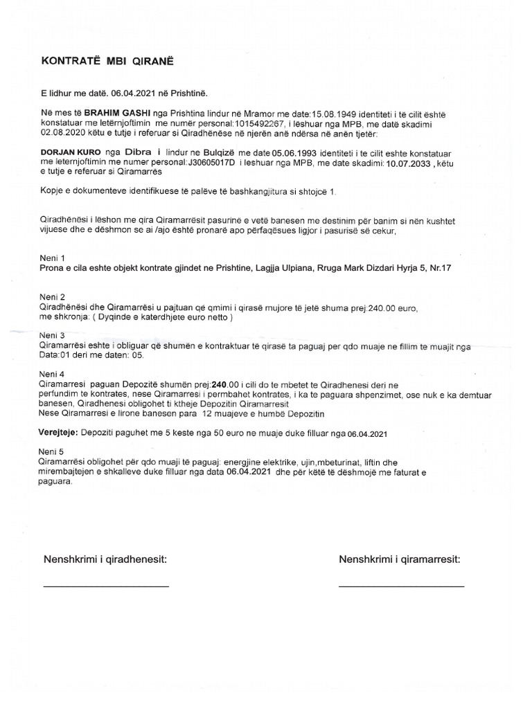 Kontrate Per Qera DK | PDF Kontrate Per Qera DK | PDF
