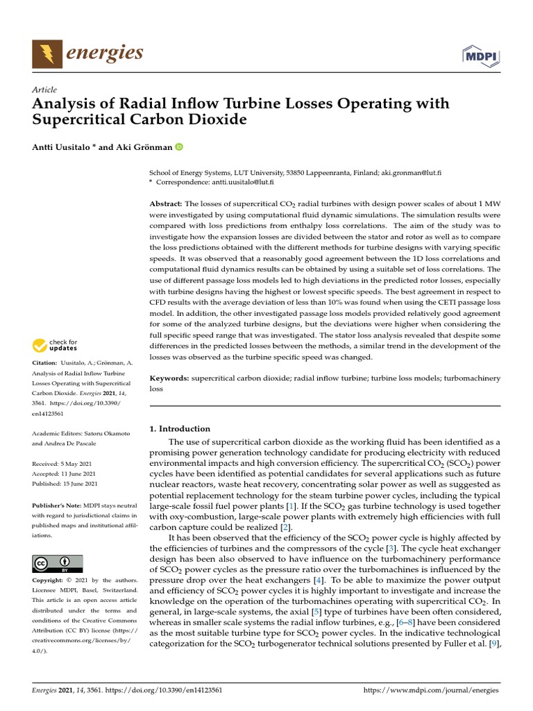 Analysis of Radial Inflow Turbine Losses Operating | PDF