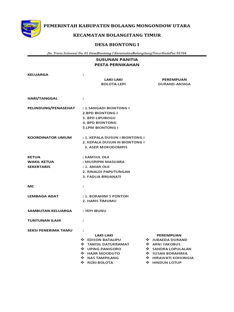 Format Panitia Hajatan | PDF