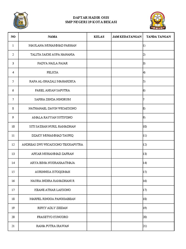 Absensi Daftar Hadir OSIS | PDF