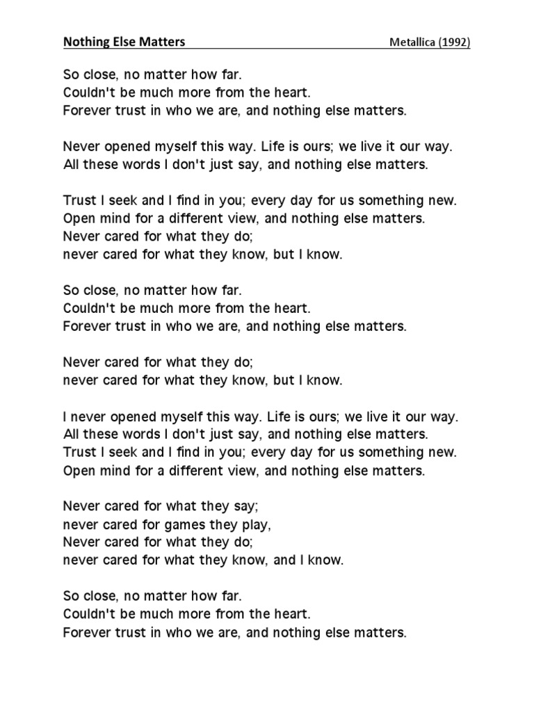 Nothing Else Matters Lyrics Analysis | PDF