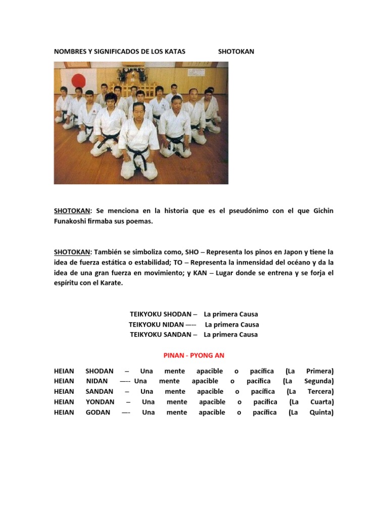 Nombres y Significados de Katas Shotokan | PDF | Shotokan | Gendai Budo