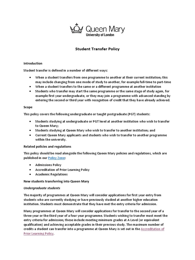 Student Transfer Policy | PDF | Postgraduate Education | University And ...