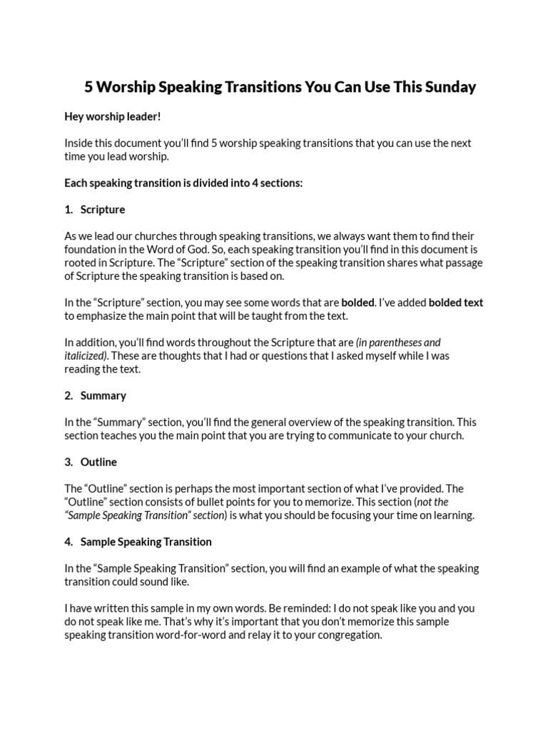 5 Worship Speaking Transitions You Can Use This | PDF | Glory (Religion ...