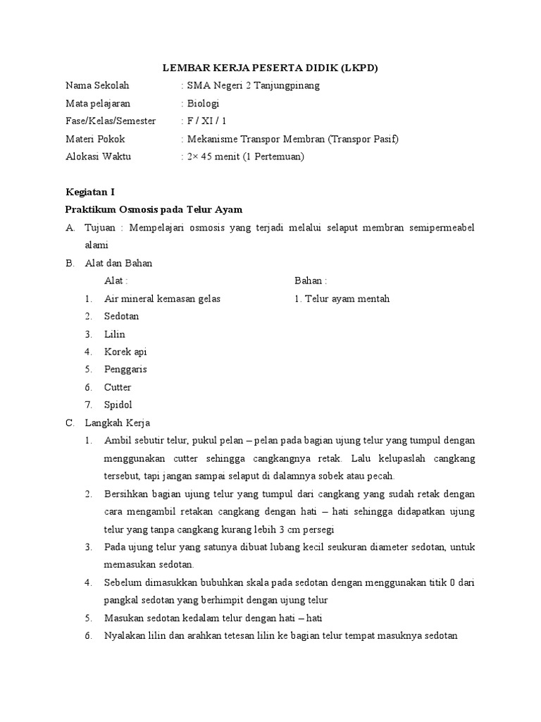 LKPD Difusi Dan Osmosis | PDF