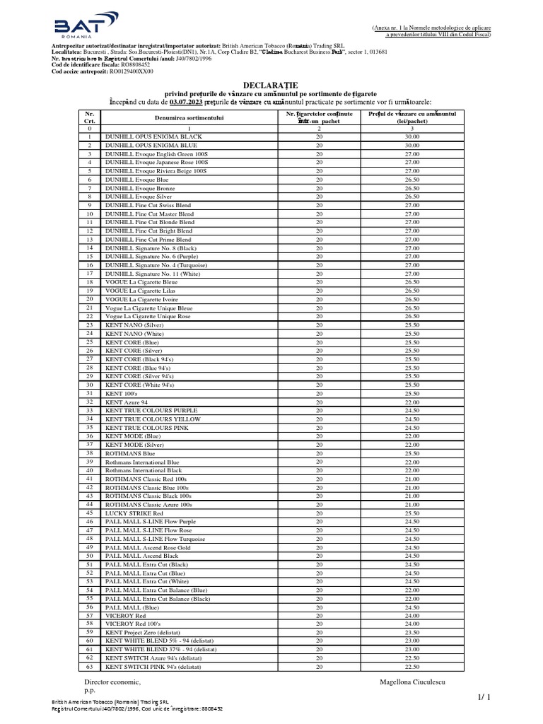 Lista-preturi-tigari-3-iulie-2023-2 | PDF | Brand | Tobacco