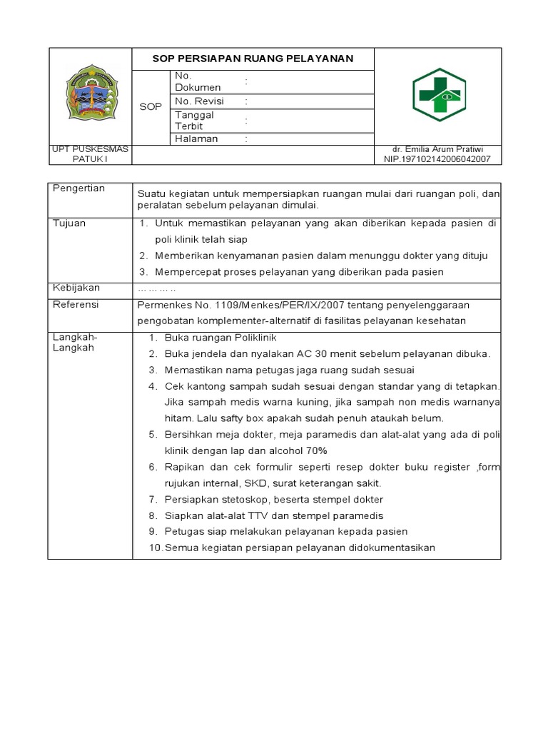 Sop Persiapan Ruangan | PDF