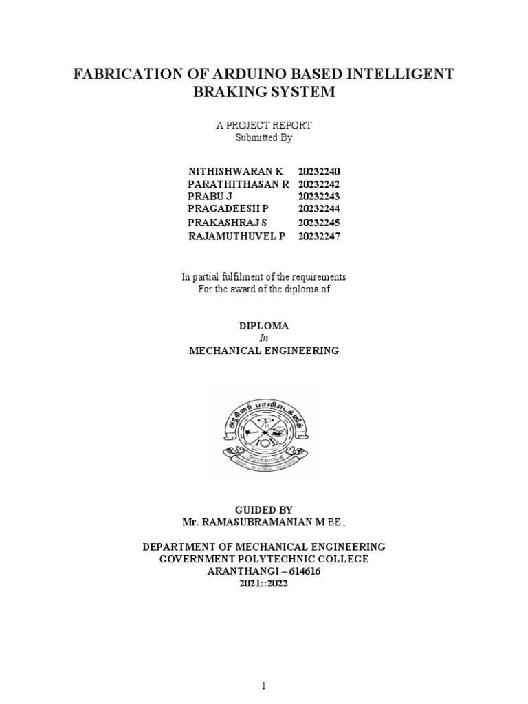 Arduino - Intelligent - Braking - Report1 PRAGADEESH1 | PDF | Relay ...