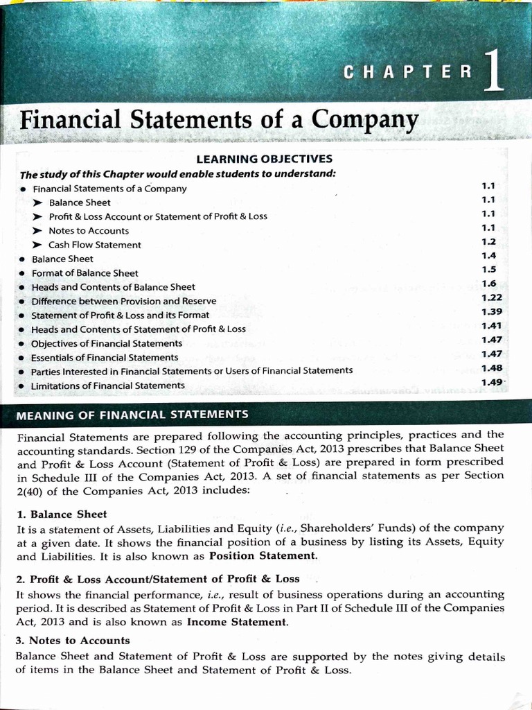 Chapter 1 Financial Statement of a Company | PDF