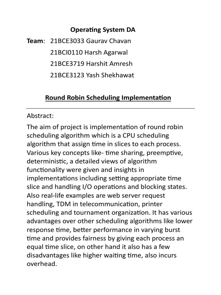 Round Robin Scheduling Algorithm Guide | PDF | Computers