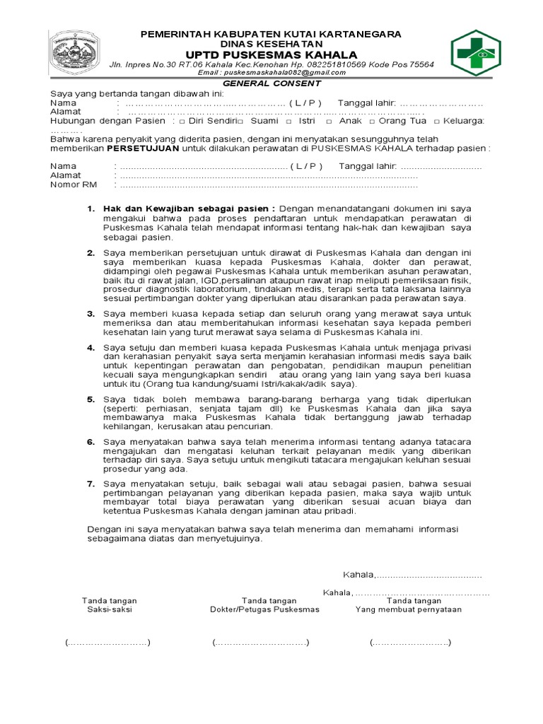 Form General Consent Puskesmas | PDF