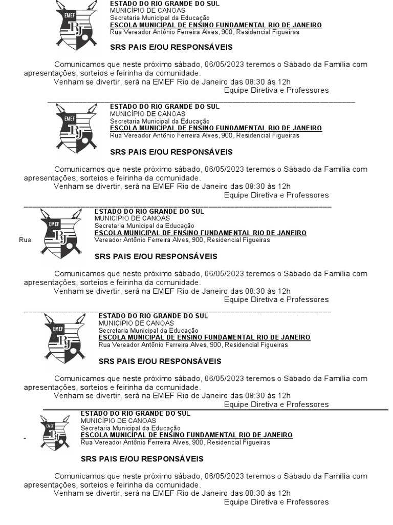 Modelo de Bilhete | PDF | Escolas