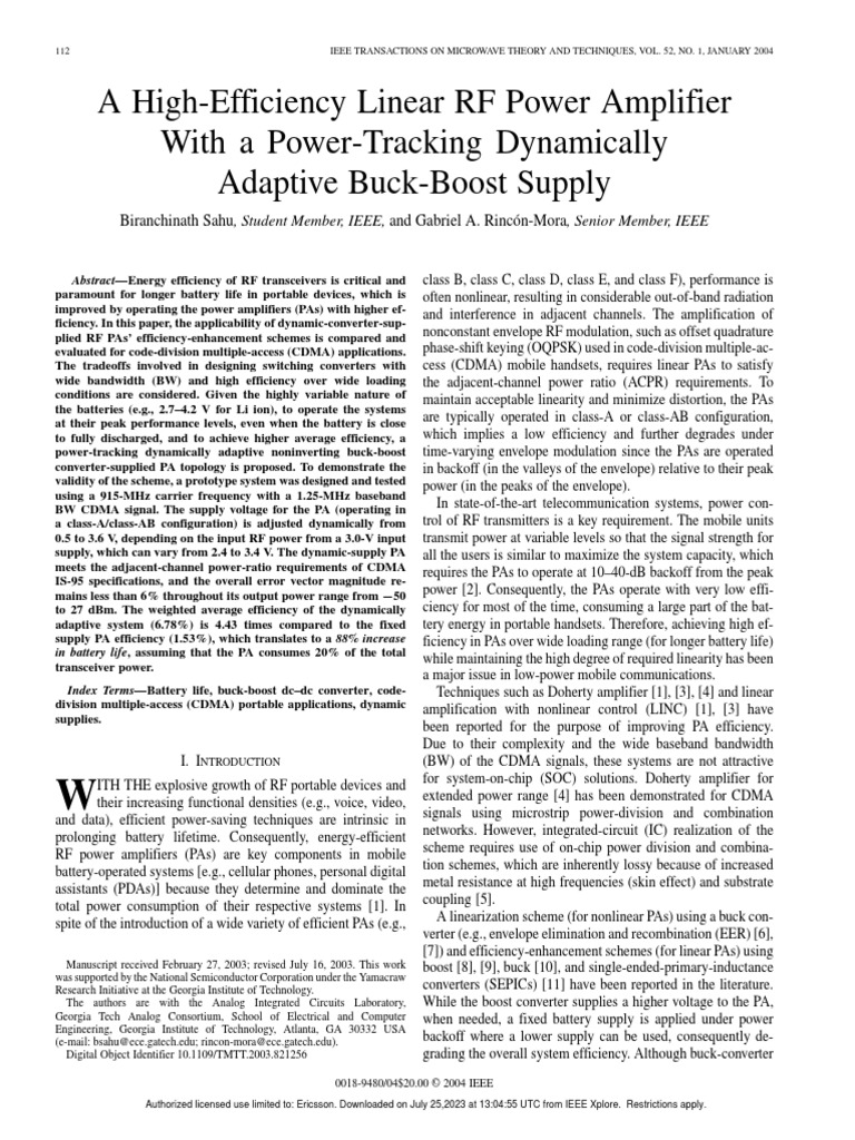 A High-Efficiency Linear RF Power Amplifier With A Power-Tracking Dynamically Adaptive Buck ...