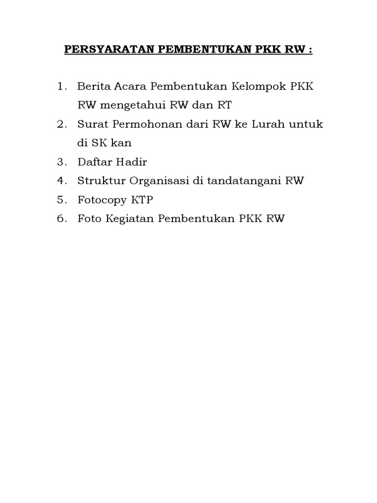 Persyaratan Pembentukan PKK RW | PDF