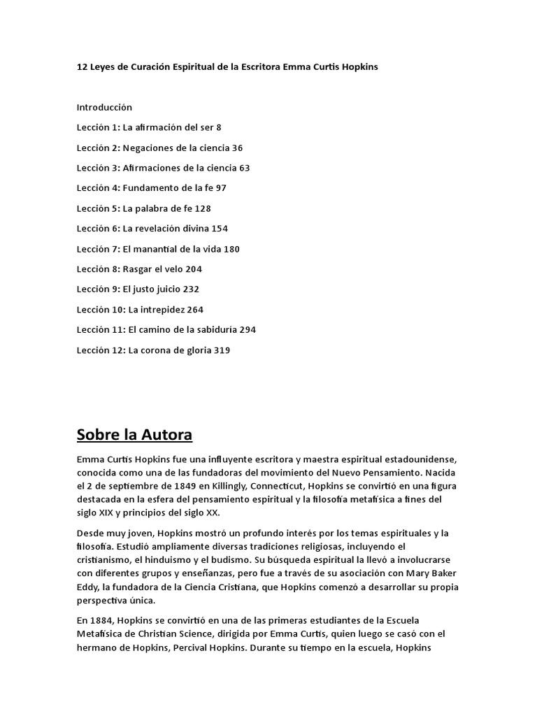 12 Leyes de Curación Espiritual en Español-Emma Curtis Hopkins | PDF ...