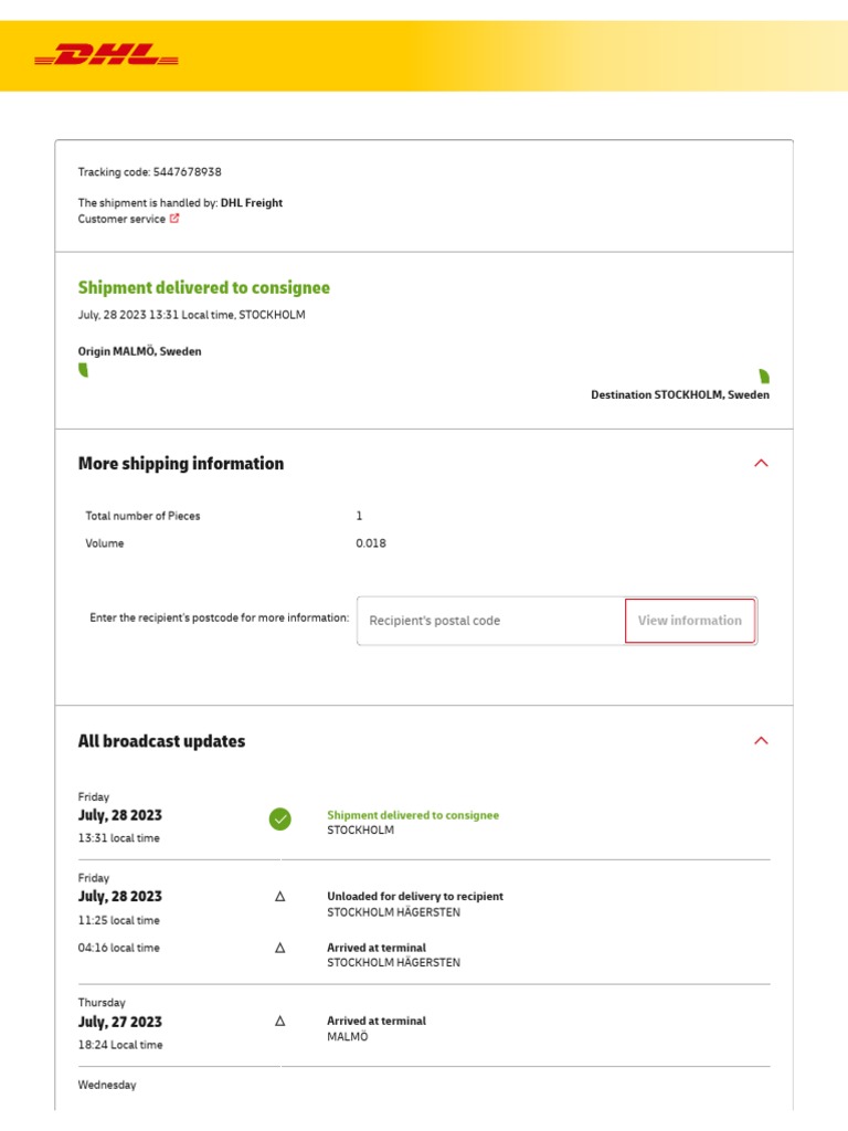 DHL Shipment Tracking Update: Delivered | PDF