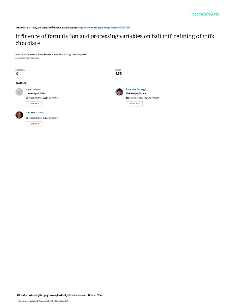 Influence Of Formulation And Processing Variables Download Free Pdf Chocolate Viscosity
