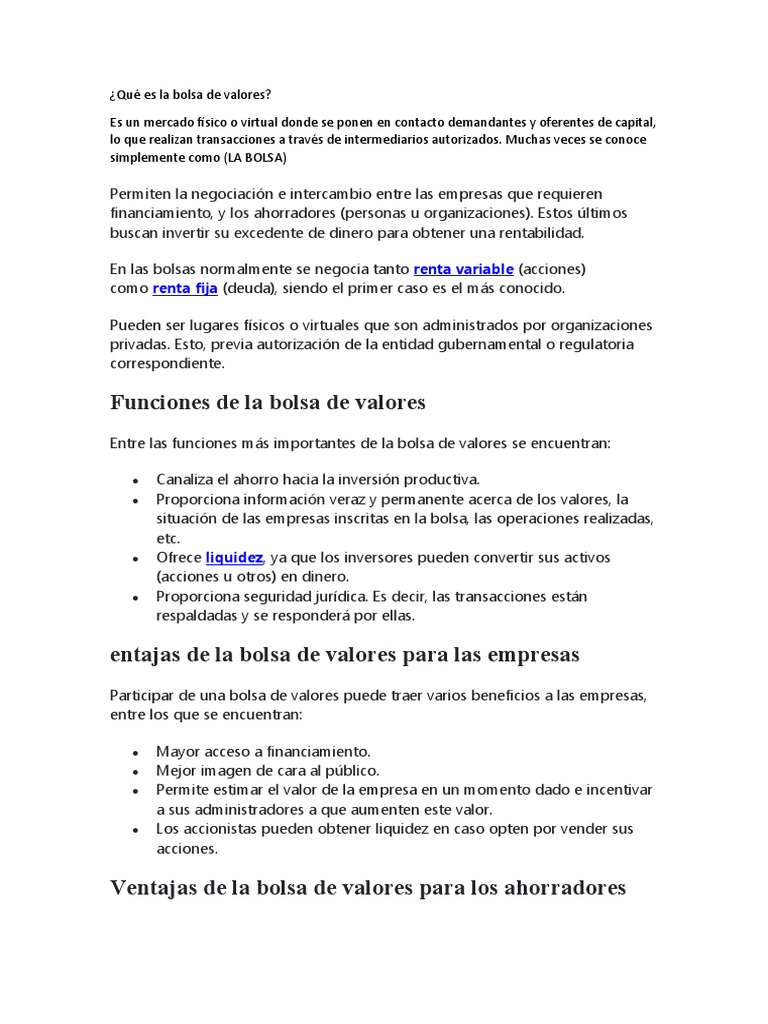 Qué Es La Bolsa de Valores | PDF
