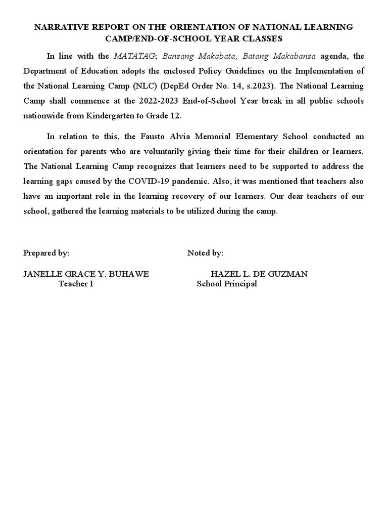 NLC Orientation Report 2024 | PDF