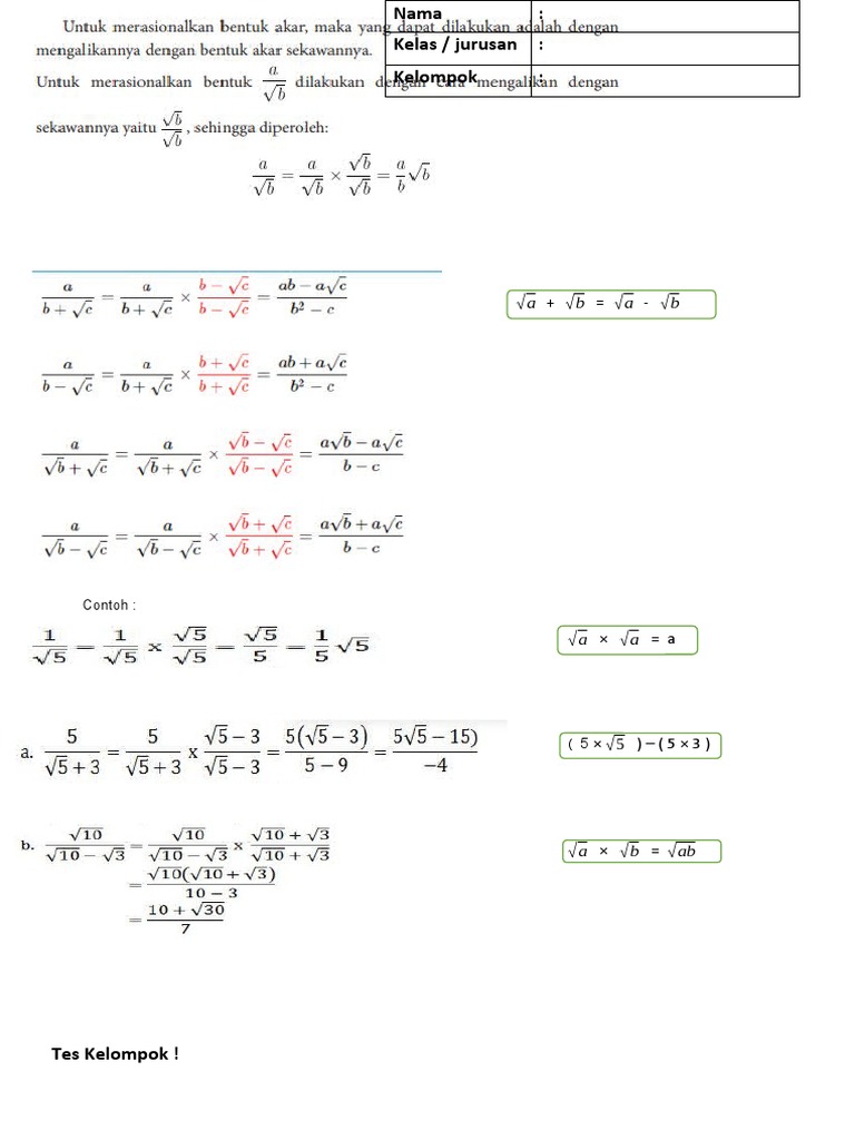 Ringkasan Materi Bentuk Akar | PDF