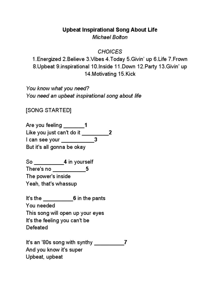 Upbeat Inspirational Song About Life (Listening Test) | PDF | Self ...