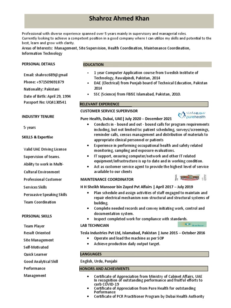 Shahroz CV 14-05-2023 | PDF | Pakistan | Occupational Safety And Health