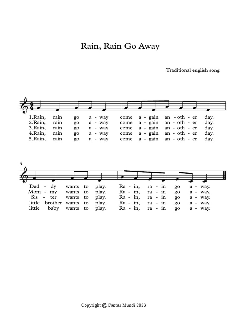 Traditional English Song - Rain Rain Go Away | PDF