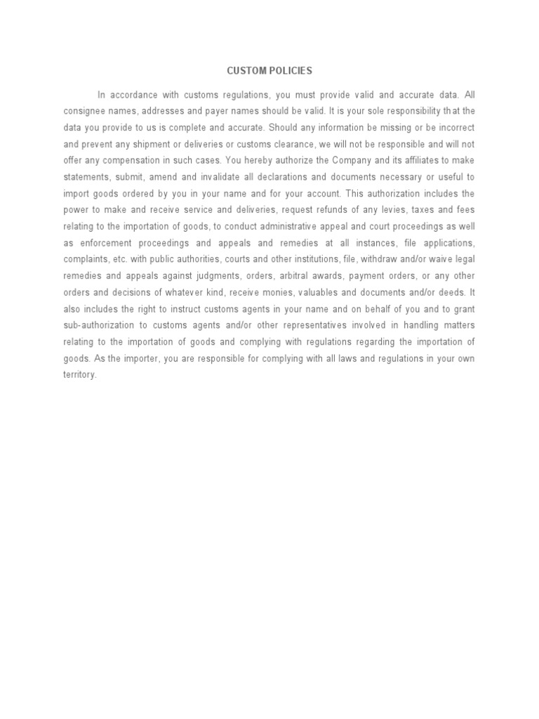 Custom Import Policies and Responsibilities | PDF | Social Science | Law