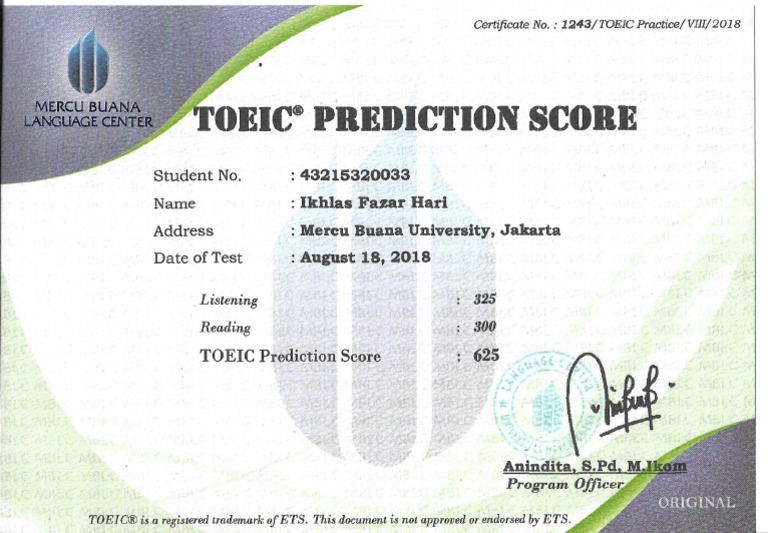 Sertifikat - Toeic | PDF