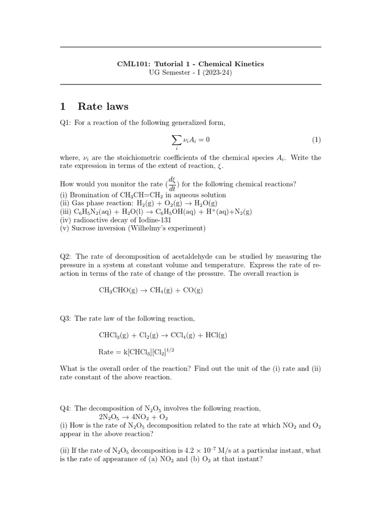 2023CML101 Tutorial ChemKin-1 | PDF | Chemical Reactions | Chemical Equilibrium