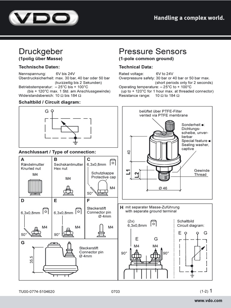 Vdo Pressure Sensors | PDF