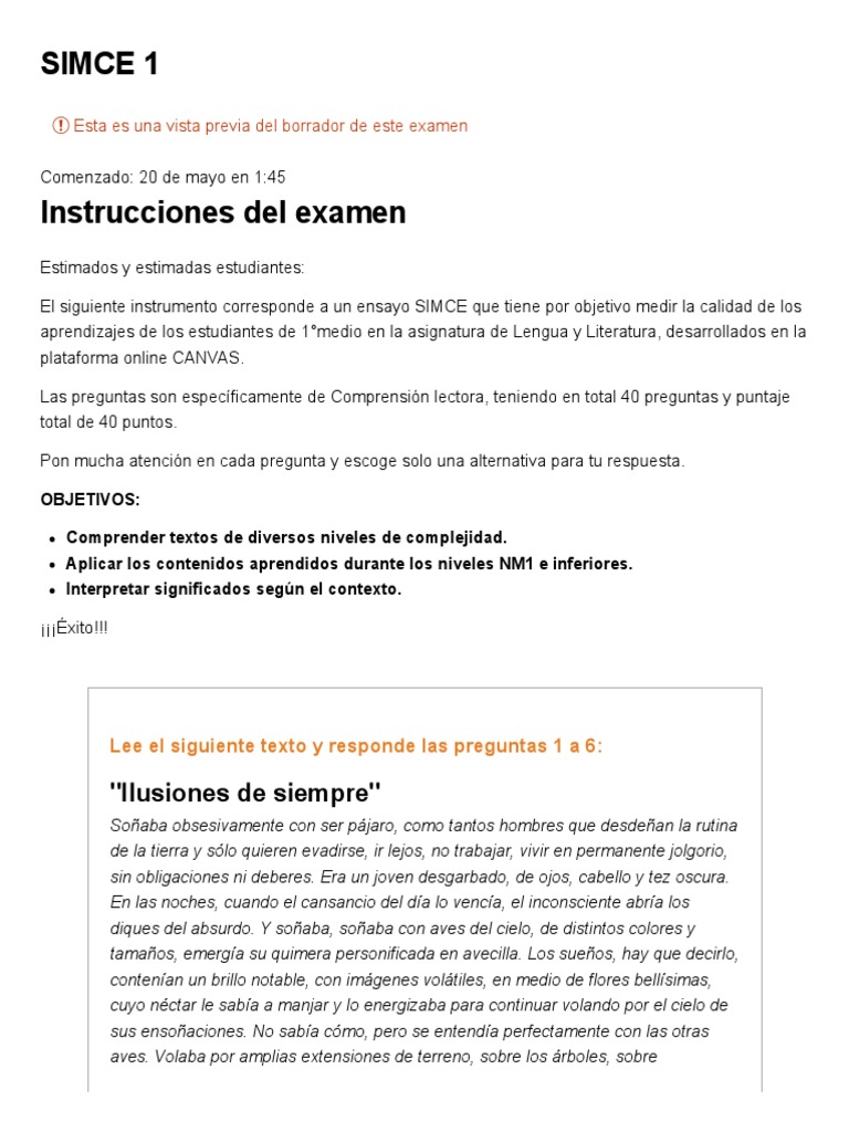 Examen SIMCE 1: Comprensión Lectora | PDF | Siembra | Amor
