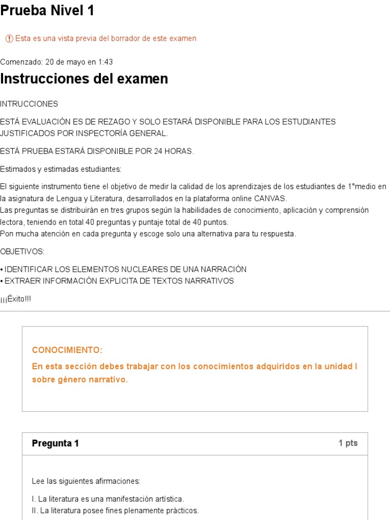 Examen - Prueba Nivel 1 | PDF