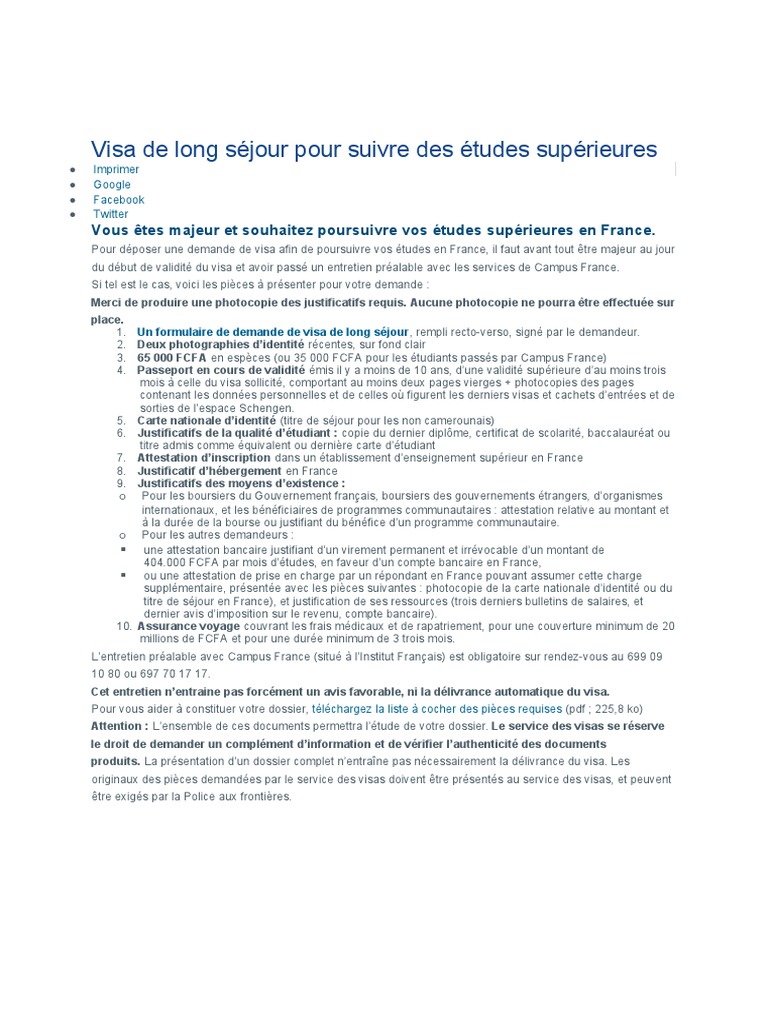Constitution Dossier VISA Long Séjour Etudes | PDF | Visa (Document)