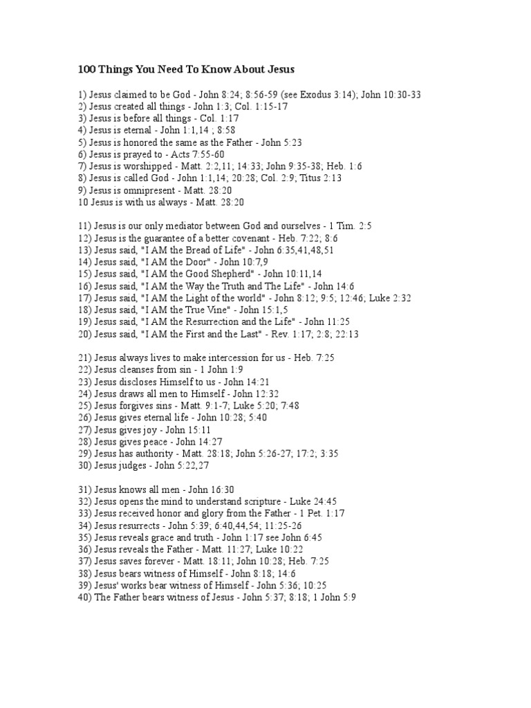 100 Things You Need To Know About Jesus | PDF | Gospel Of John | Gospel ...