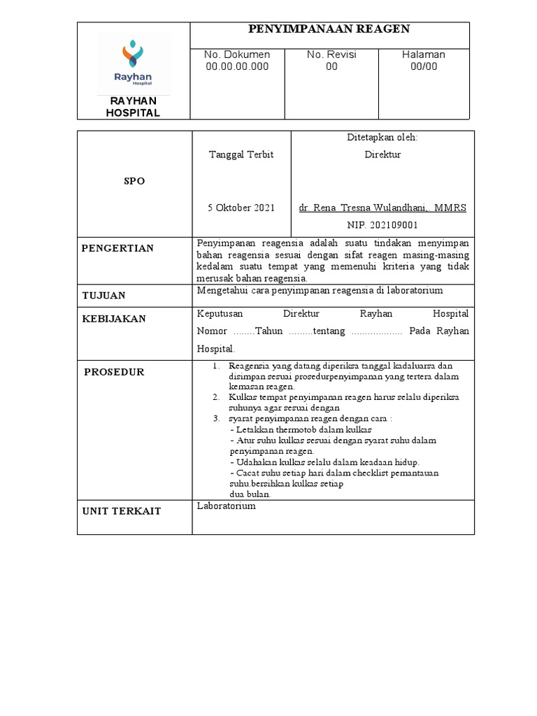 Penyimpanan Reagen di Rayhan Hospital | PDF | Sains & Matematika