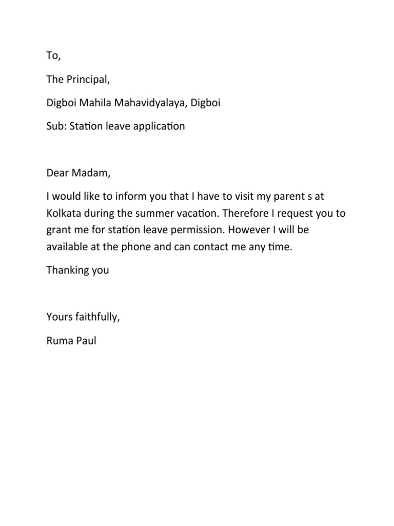 Station Leave Application for Summer | PDF