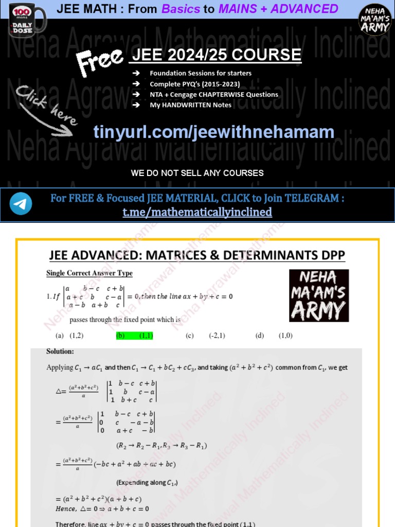 DDP - Solution - JEE ADVANCED - Matrices & Determinants | PDF | Algebra ...
