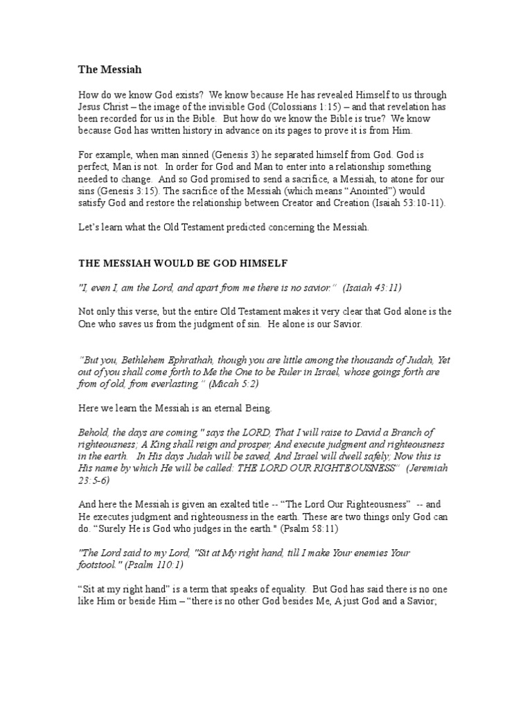 Old Testament Prophecies of the Messiah | PDF | Book Of Isaiah | Jesus