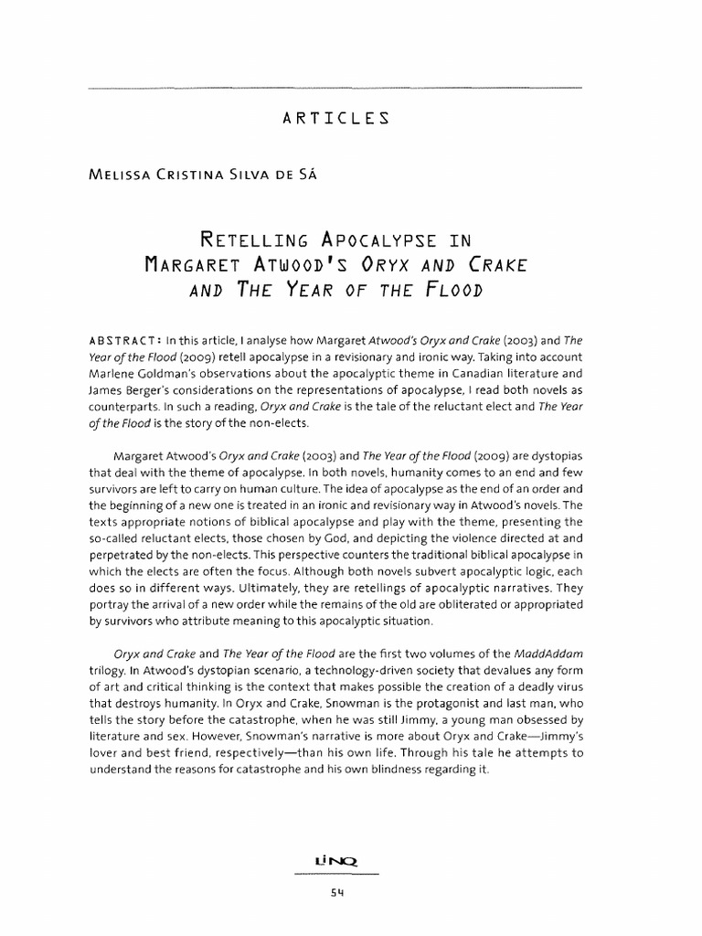 Retelling Apocalypse in Margaret Atwood by Melissa Cristina Silva de Sa ...