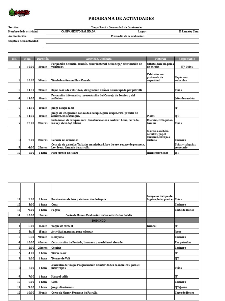 Programa de Actividades Presenciales Campamento Elevado 29 30 31 de ...