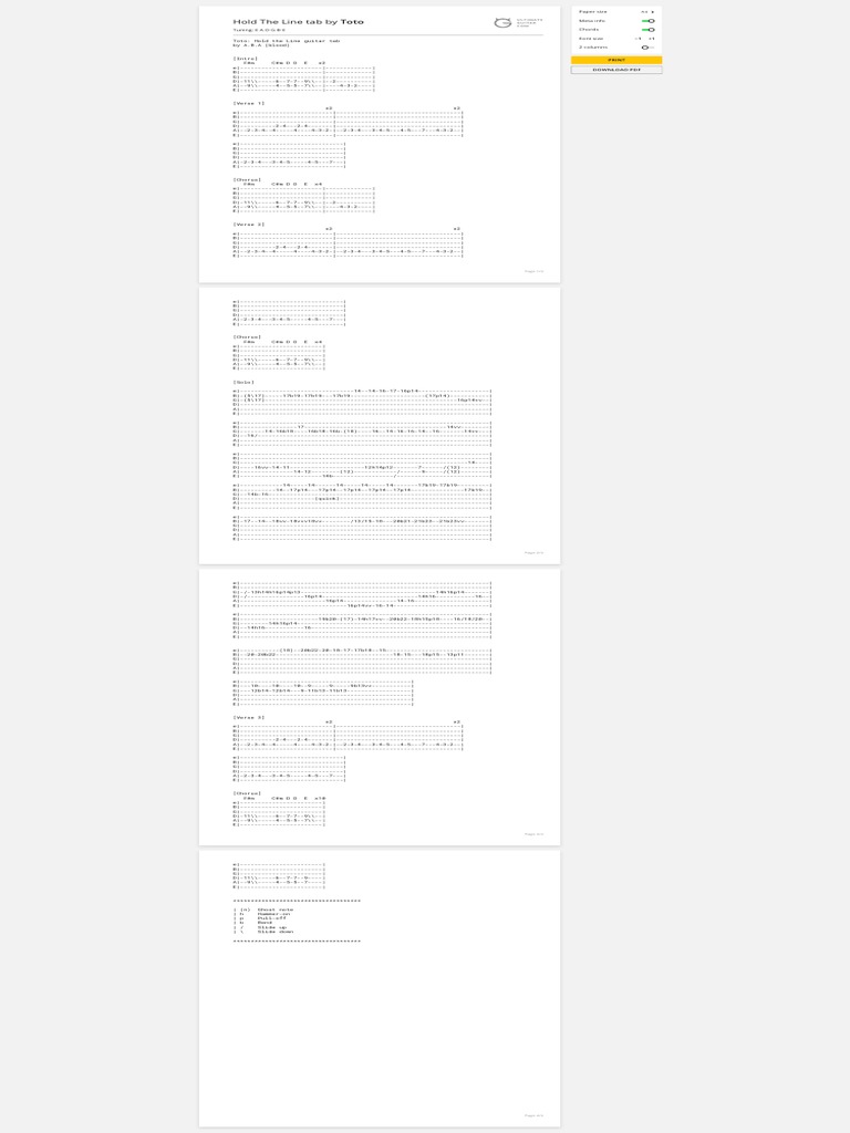 Hold the Line Guitar Tab by Toto | PDF | Song Structure | Musical Forms
