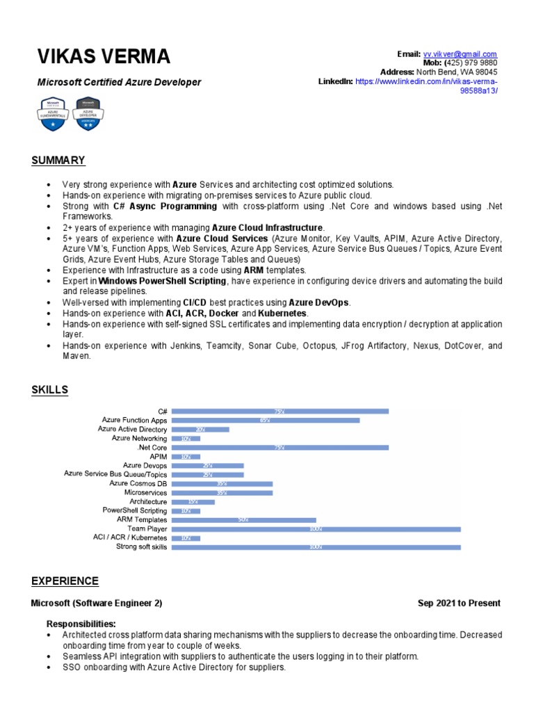 VikasVerma Resume 5 8 2023 V2 | PDF | Microsoft Azure | Databases