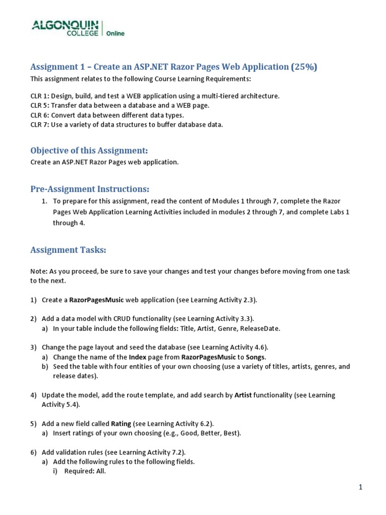 CST8256 Assignment 1 | PDF